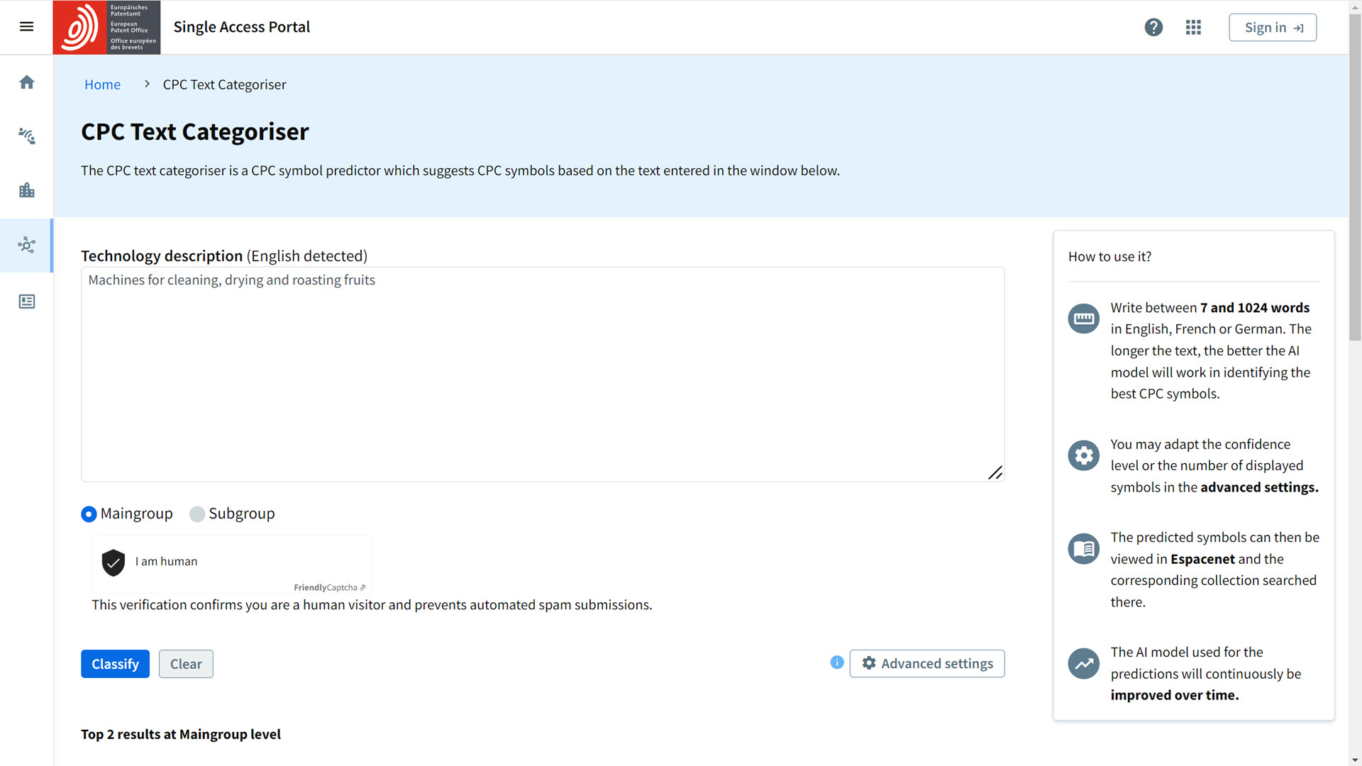New – AI-based CPC text categoriser | epo.org